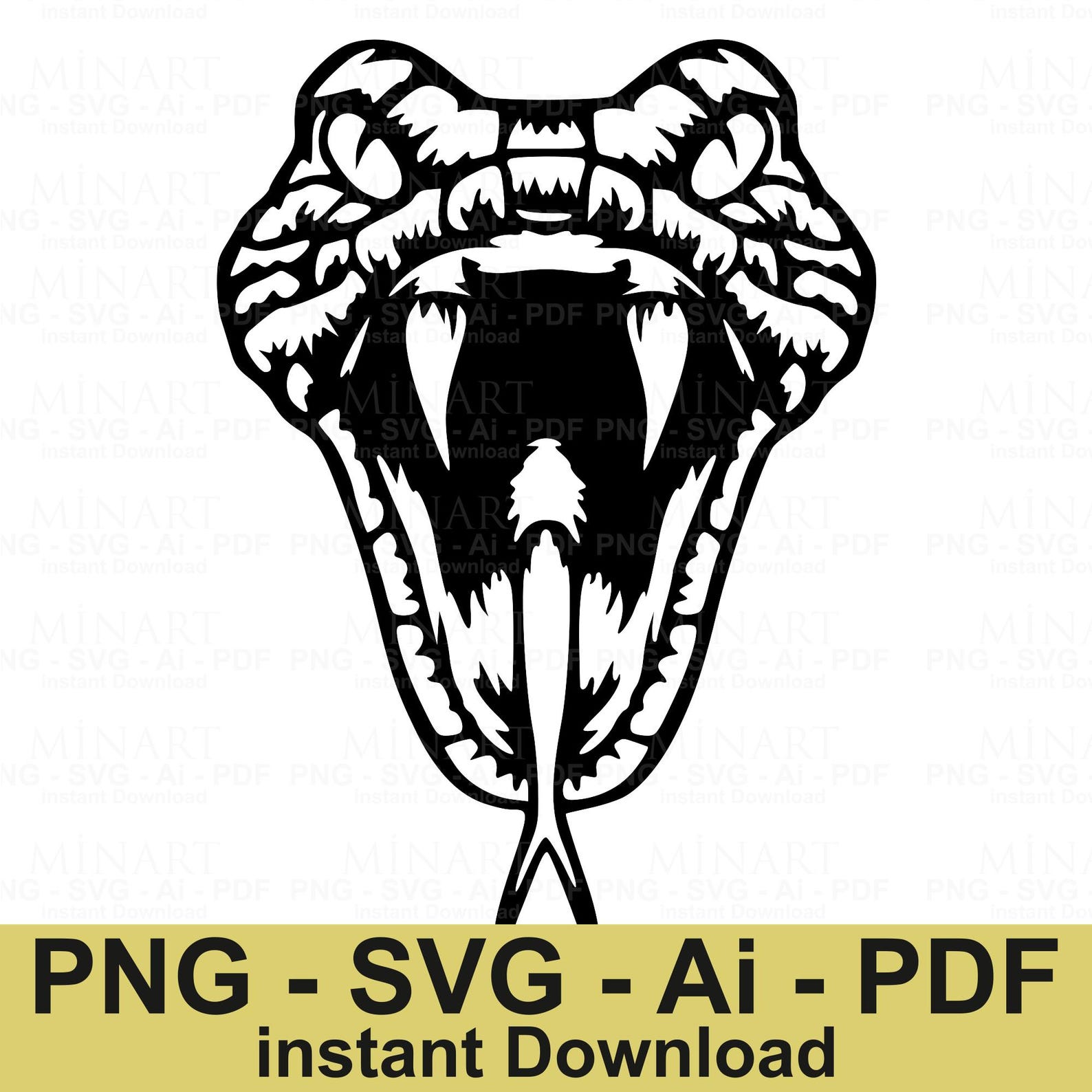 Snake Head Svg Digital Download, Venomous Cobra Serpent Vector Art ...