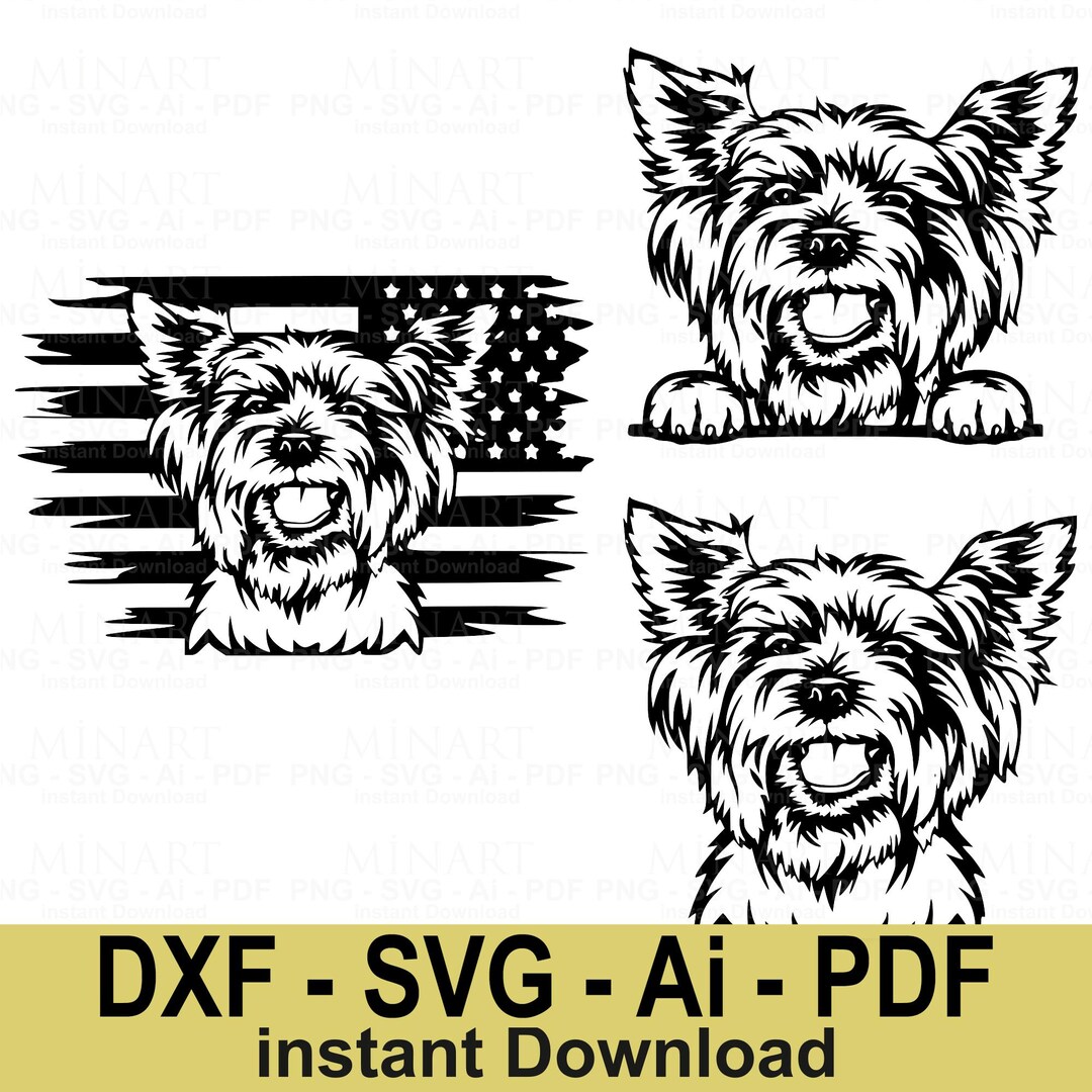 Yorkshire Terrier Svg Bundle, Yorkie Dog American Flag Clipart, Cute ...