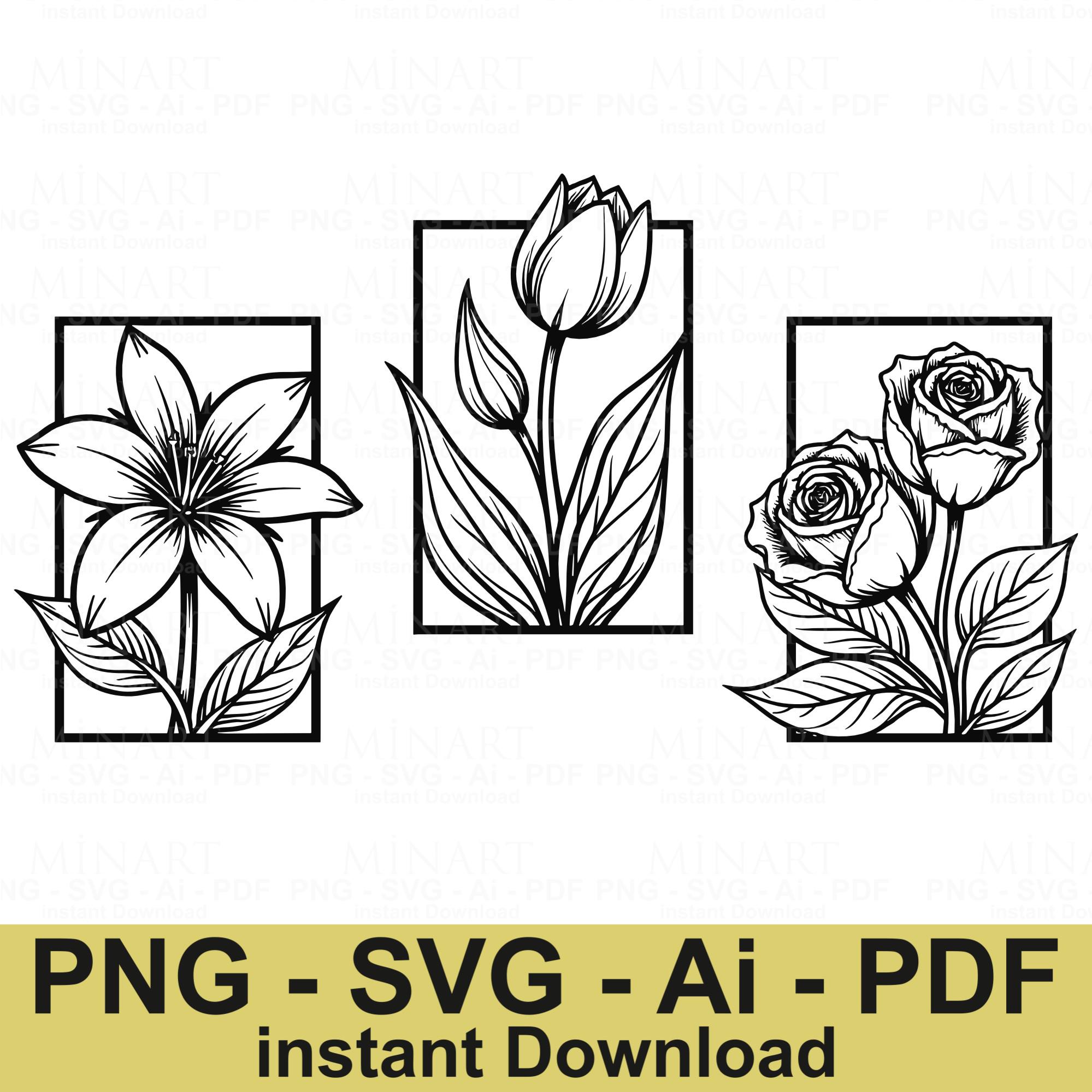 Flower Set Svg Dxf Laser Cut File, Floral Metal Art Cut Template ...