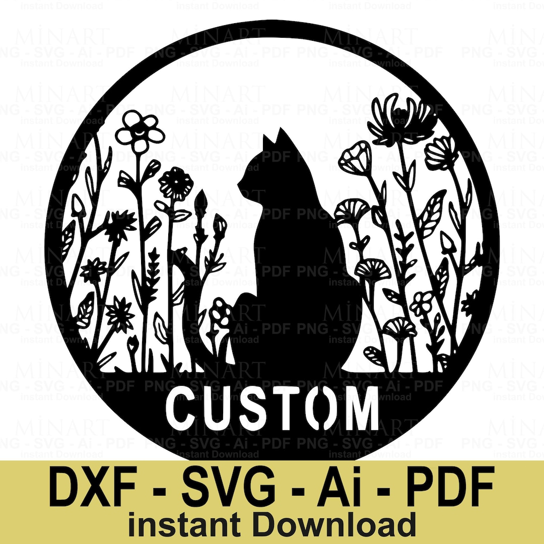 Custom Cat and Wildflowers Laser Cut File, SVG DXF (digital Download ...