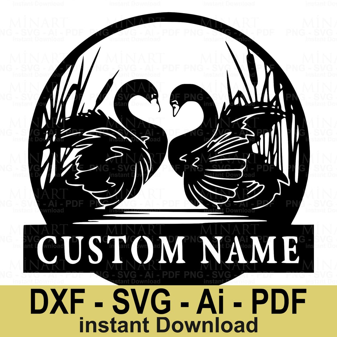 Swan Couple Laser Cut File, Custom Name Sign (SVG, DXF, PDF) - Etsy