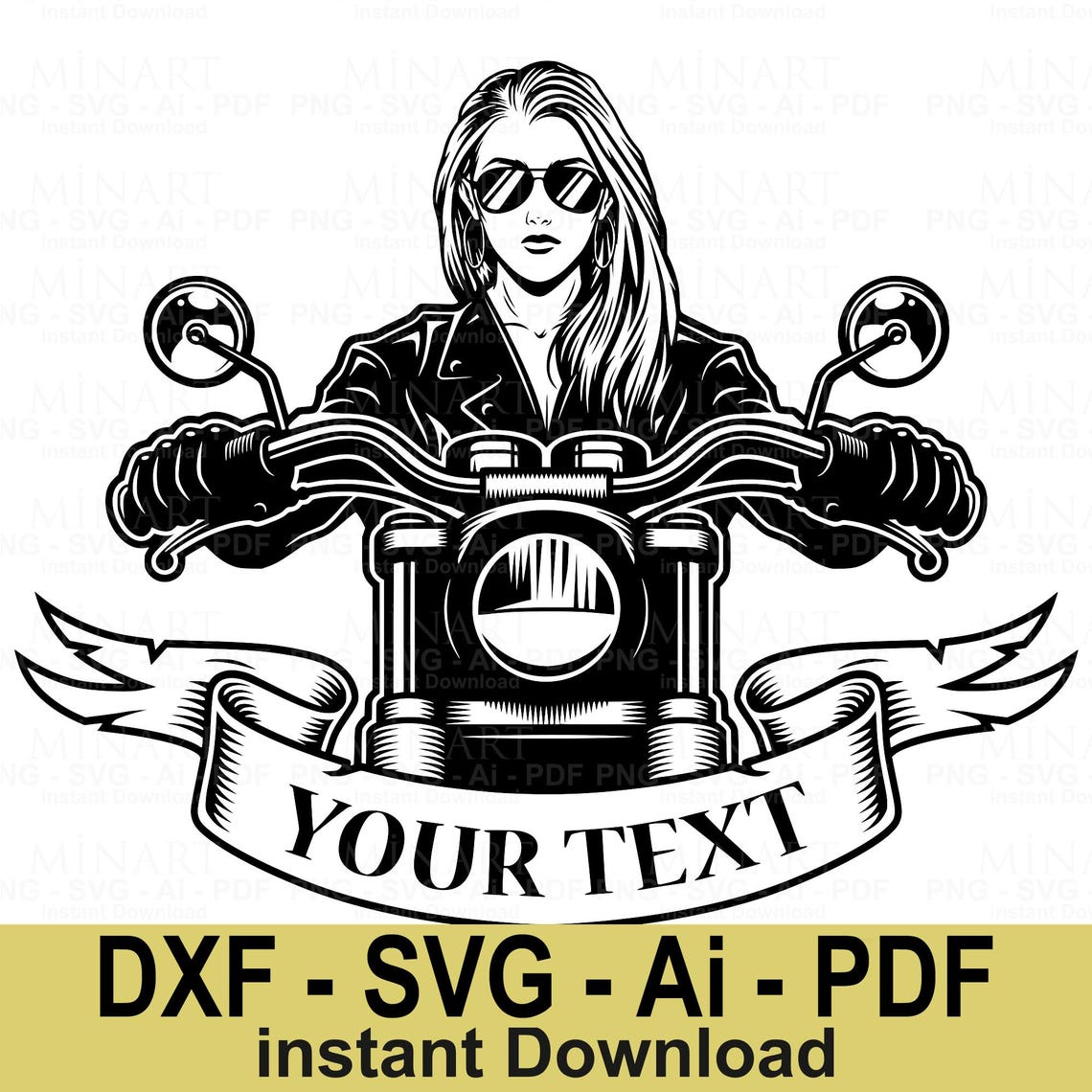 Biker Girl Svg Motorcycle Woman Clipart Female Rider Vector Art Cricut ...
