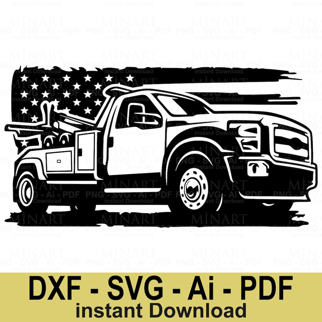 Tow Truck Svg Dxf Png Pdf Digital File American Flag Towing Wrecker ...