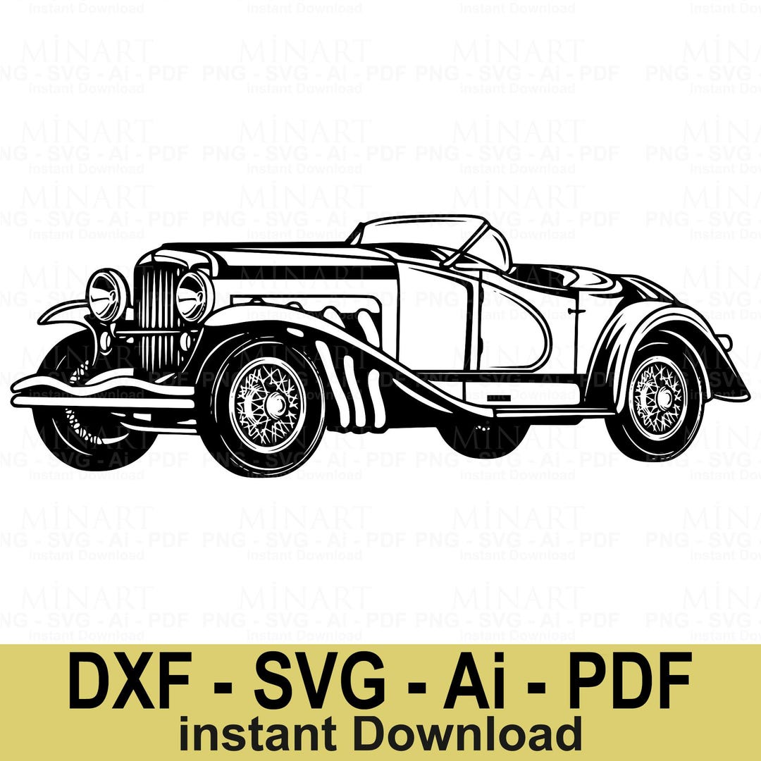 Classic Vintage Convertible Car Svg Dxf Png Pdf Digital Download Retro ...