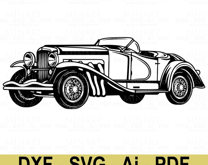 Classic Car Digital Svg, Roadster Png, Vintage Vehicle Eps, Dxf, Jpg ...
