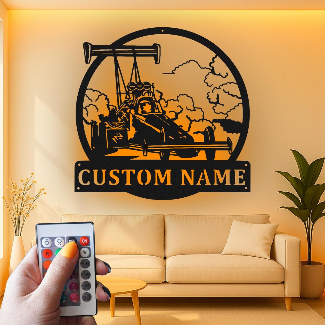 Custom Drag Racing Car Led Light Metal Wall Art, Personalized Dragster ...