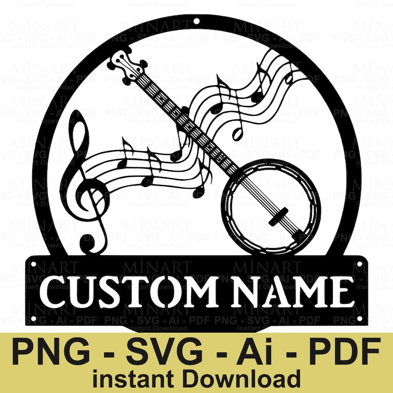 Notas musicales de banjo en formato SVG, letrero de instrumento musical ...