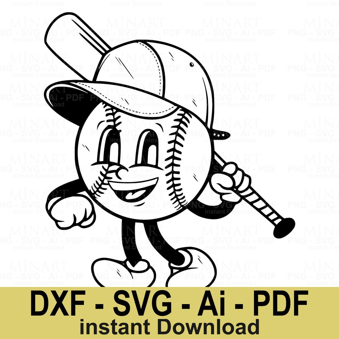 Cute Baseball Cartoon SVG, Sports Clipart (digital File) - Etsy