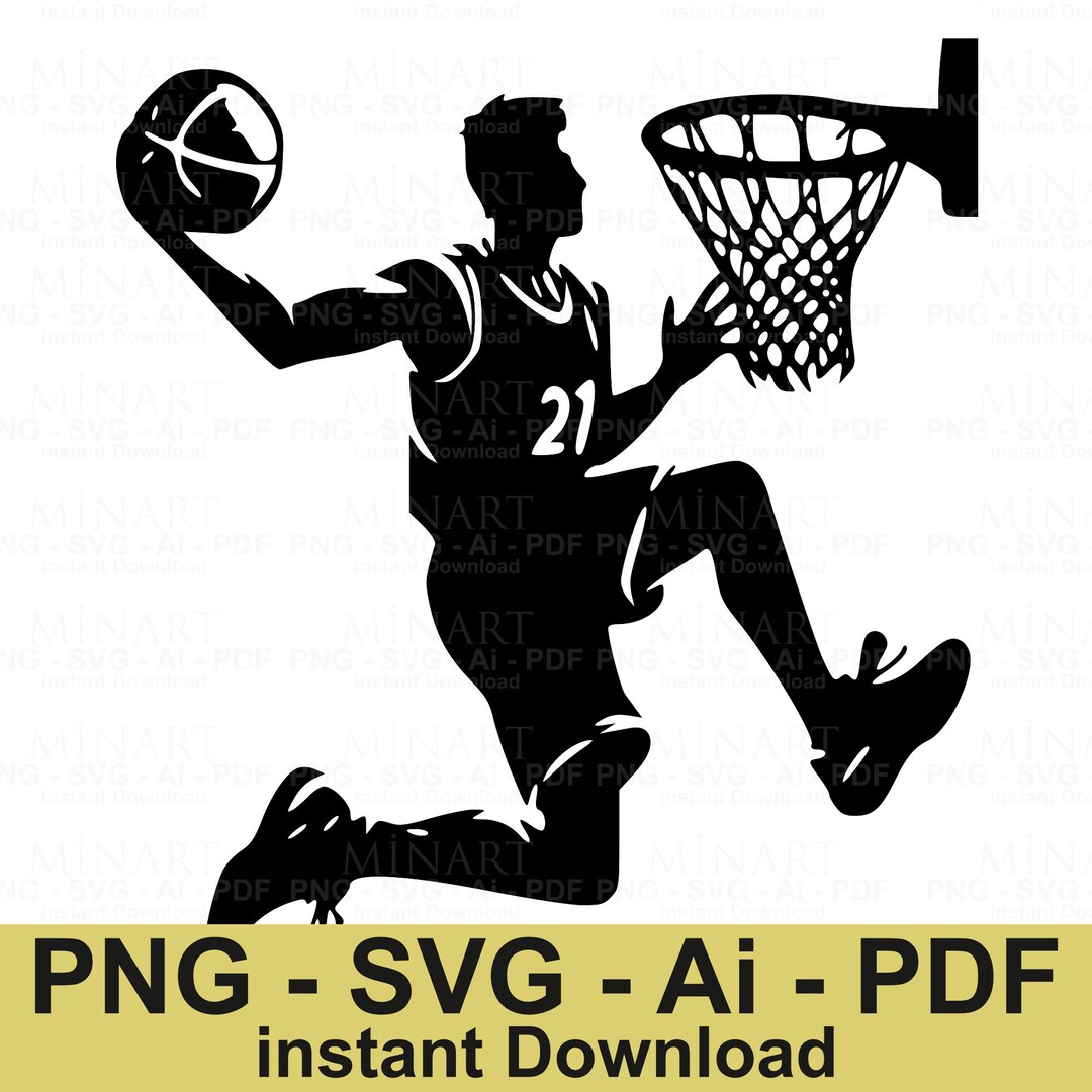 Basketball Player Dunking Svg, Basketball Hoop Silhouette, Sports ...