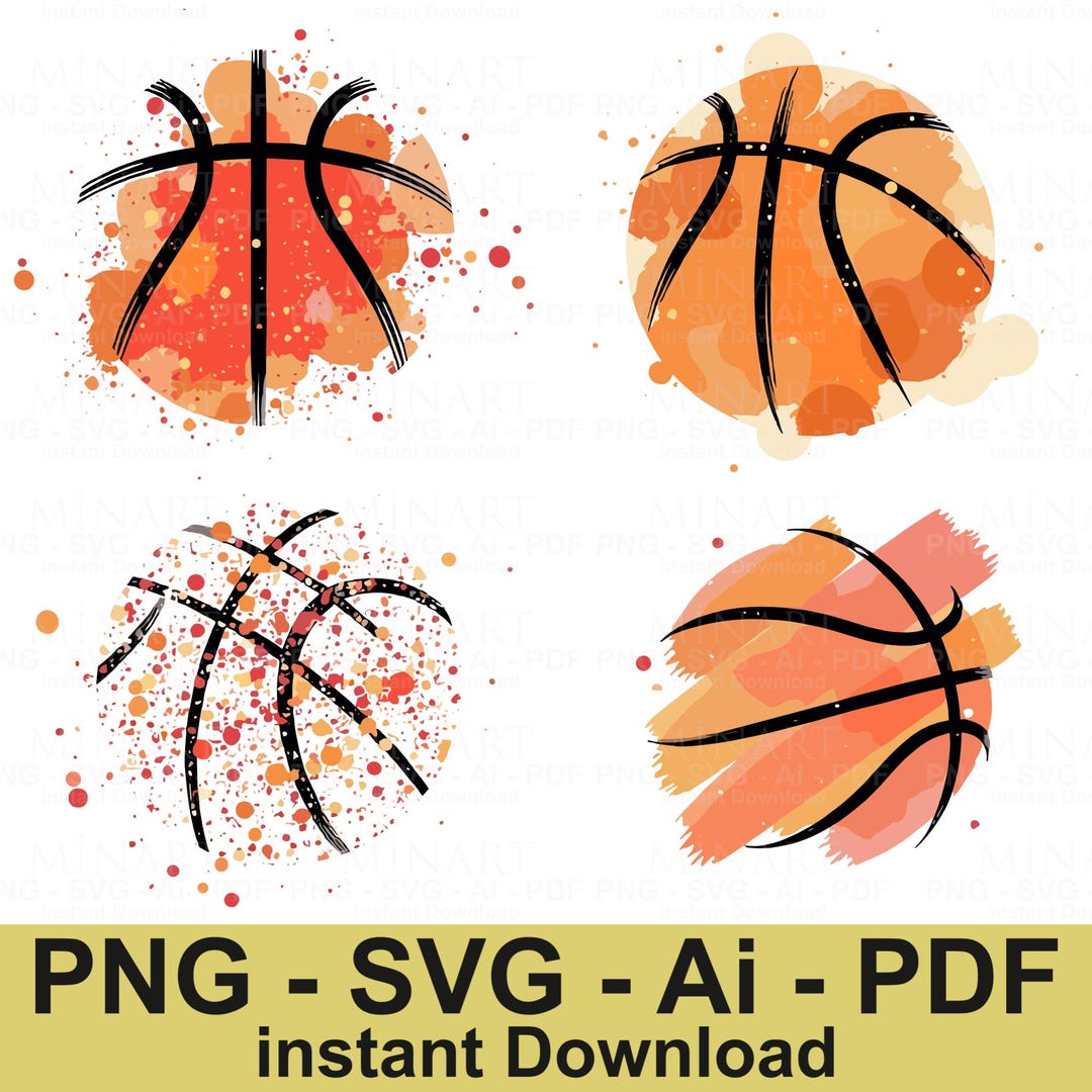 Basketball PNG Bundle, Distressed Watercolor Basketball Clipart, 4 ...