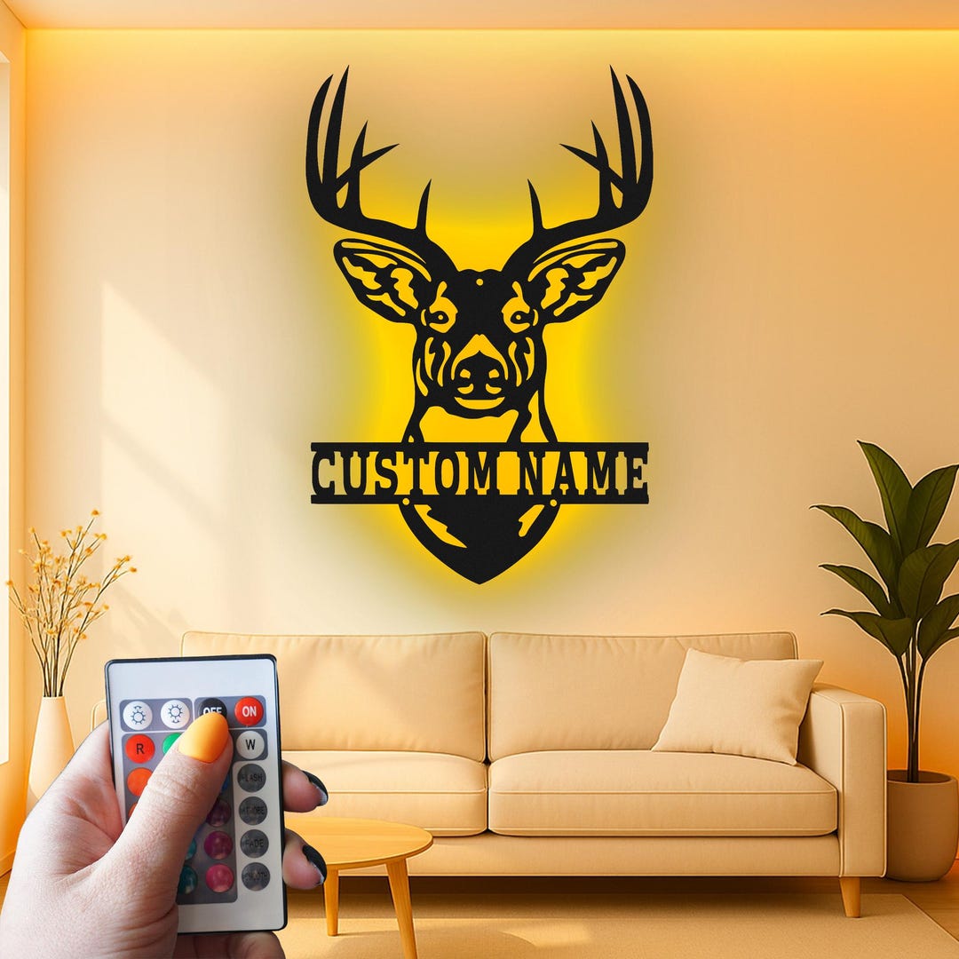 Custom Whitetail Deer Buck Led Light Metal Wall Art, Personalized ...