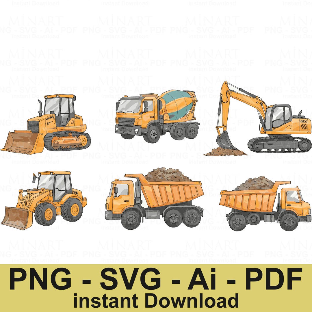 Watercolor Construction Vehicle Clipart, Truck PNG (digital Download ...