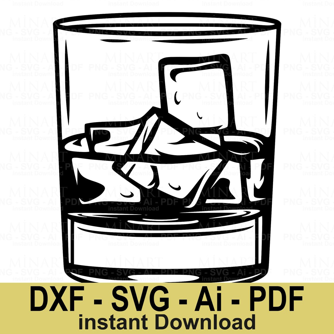 Whiskey Glass With Ice Svg Dxf Png Pdf, Cocktail Drink Clipart Vector ...