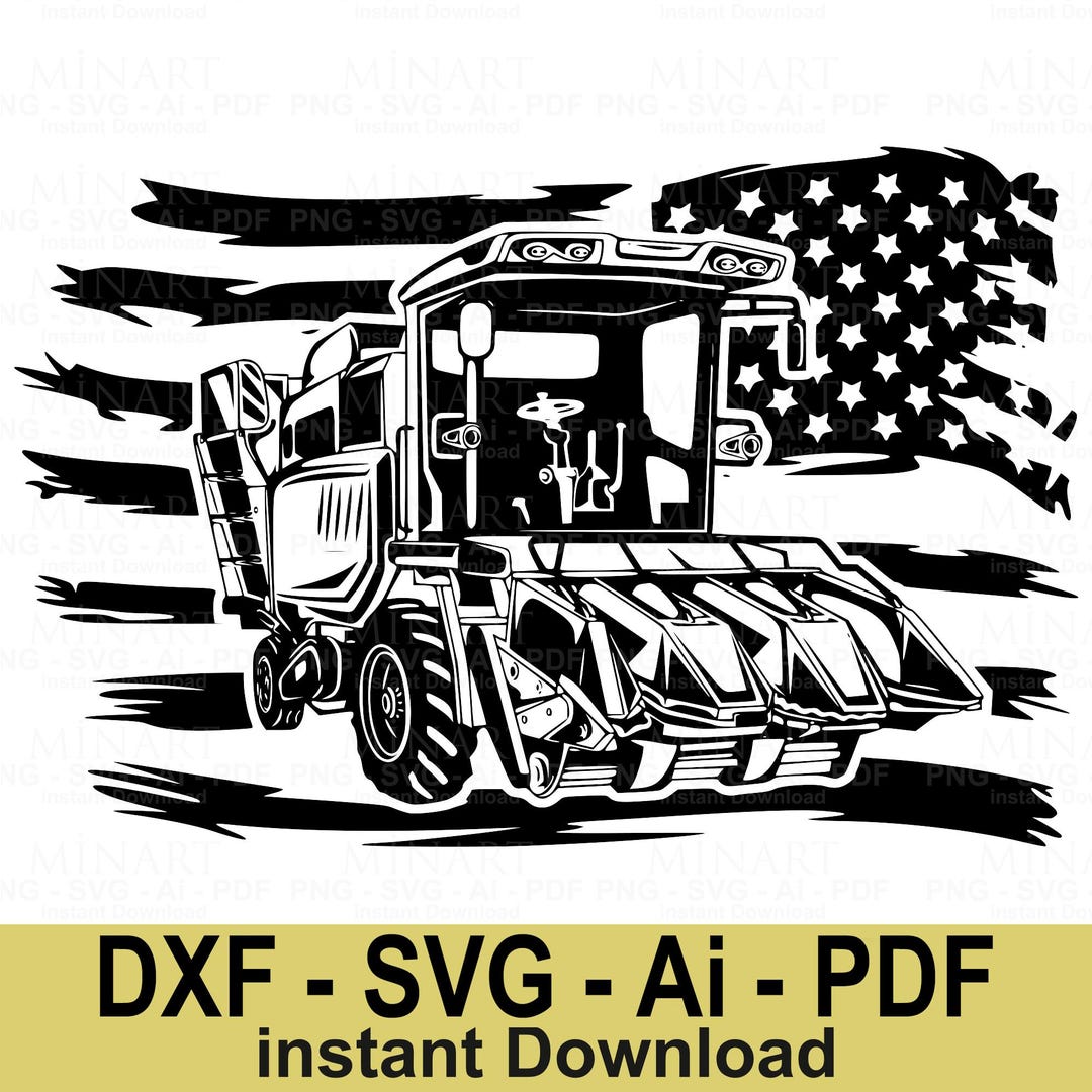 Combine Harvester American Flag Svg Dxf Png Pdf, Patriotic Farm ...