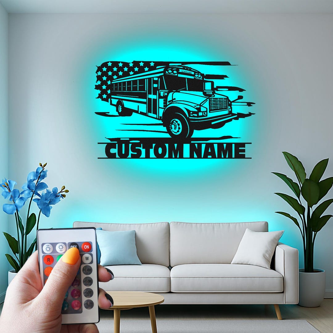 Custom American School Bus Led Light Metal Wall Art, Retro Bus Driver ...