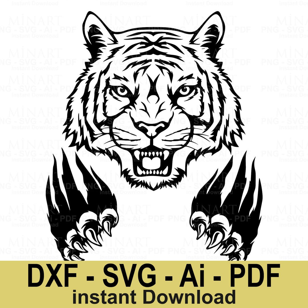 Tiger Claw Svg Dxf Png Pdf Digital File, Fierce Tiger Face and Paws ...