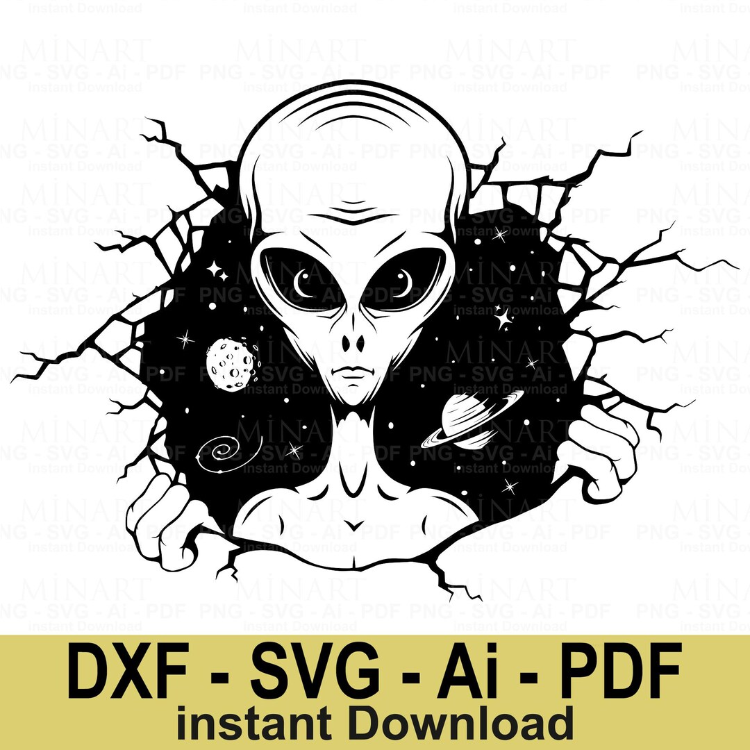 Alien Breaking Through Wall Svg, Sci-fi Space Alien Digital File ...