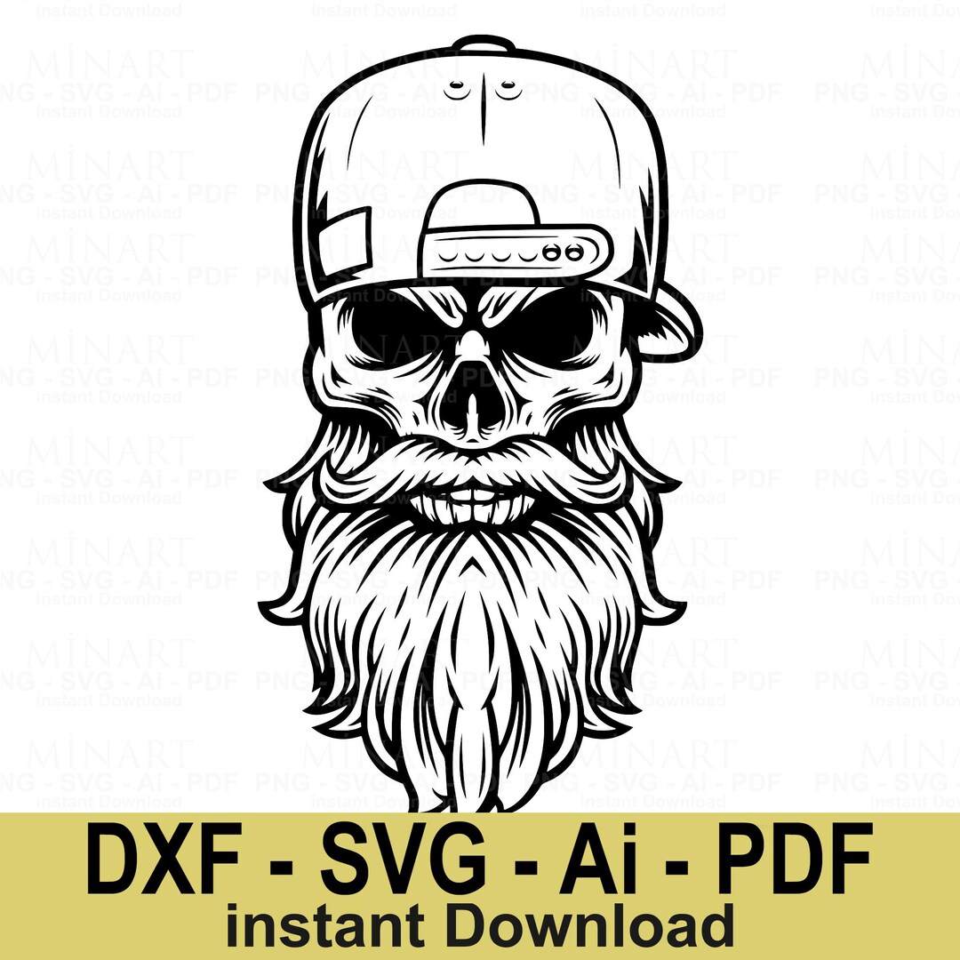 Bearded Skull With Cap Svg Dxf Png Pdf Digital Download, Hipster ...