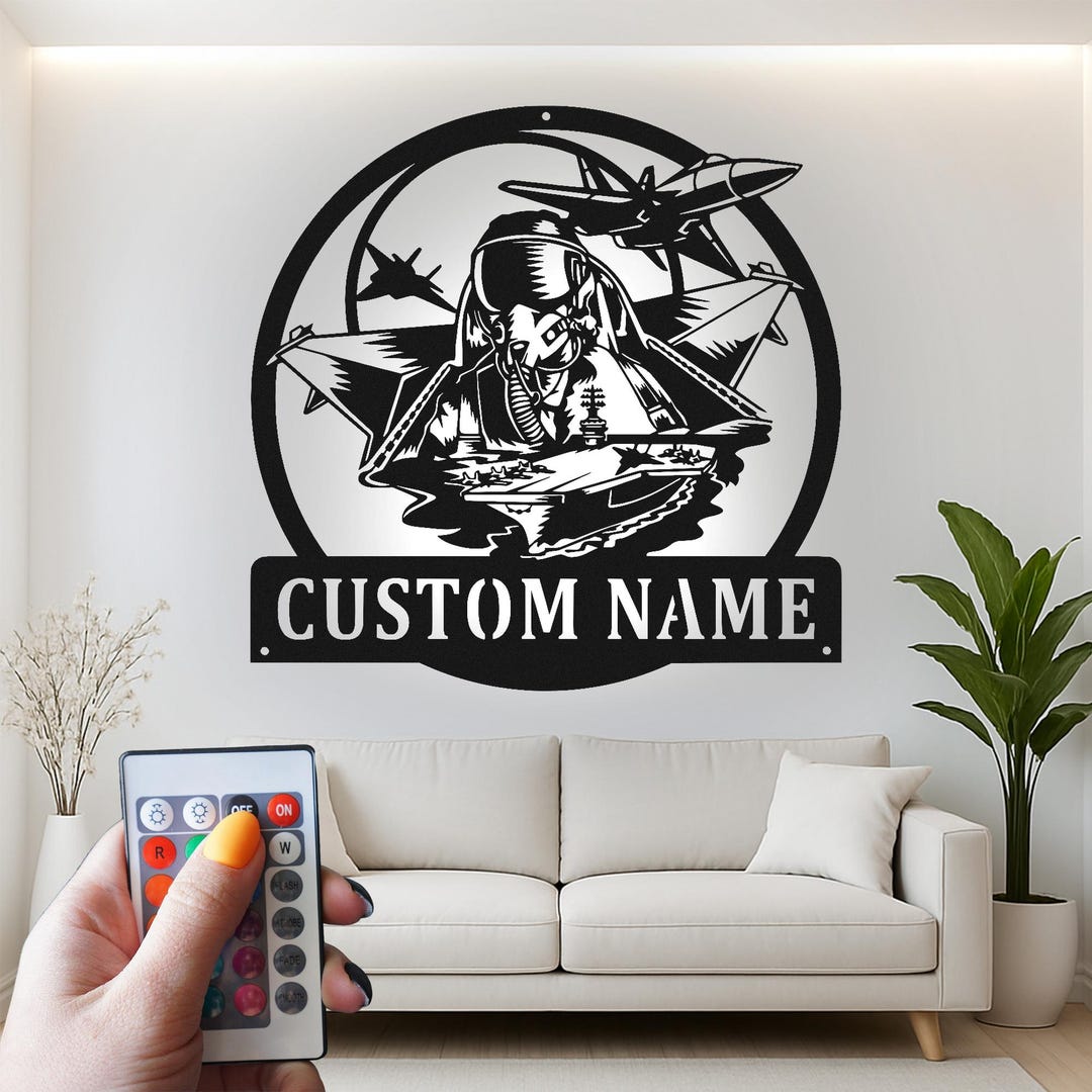 Custom Fighter Jet Pilot Led Light Metal Wall Art, Personalized ...