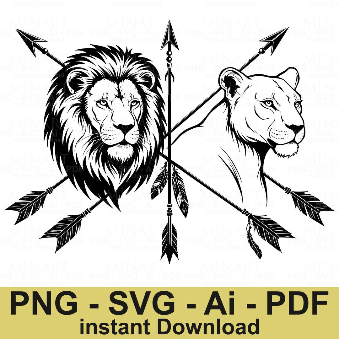 Tribal Lion & Lioness SVG | Safari Animal Arrows Clipart (digital ...