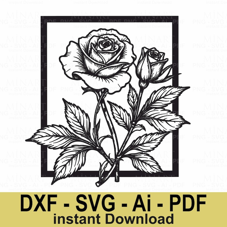 Rose Svg Dxf Laser Cut File, Floral Metal Art Cut Template, Glowforge ...