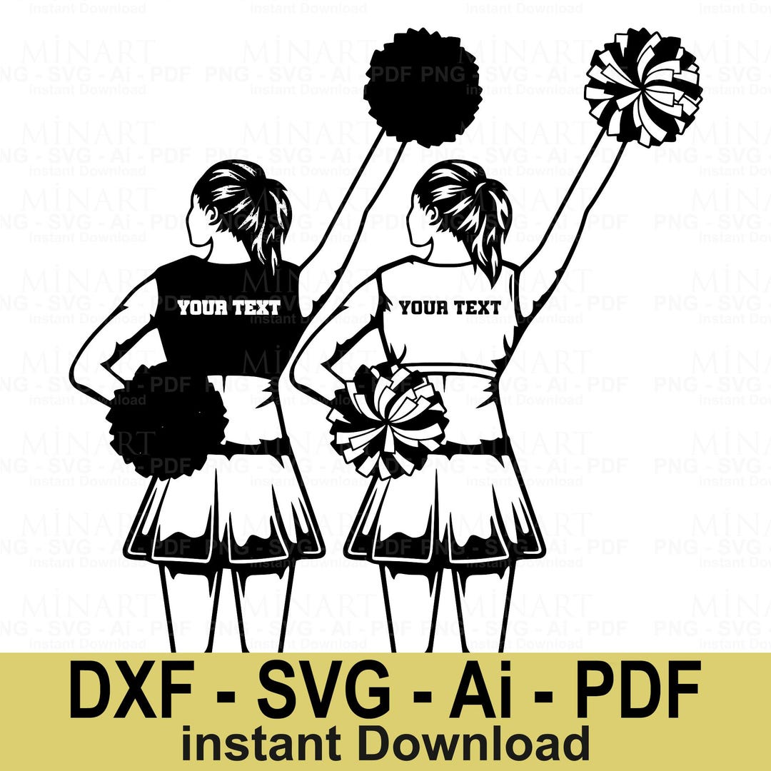 Cheerleader Svg Dxf Png Pdf Files, Cheerleading Pom Pom Girl Design ...