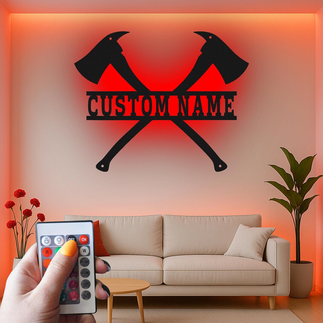 Custom Firefighter Axes Led Light Metal Wall Art, Personalized Fireman ...