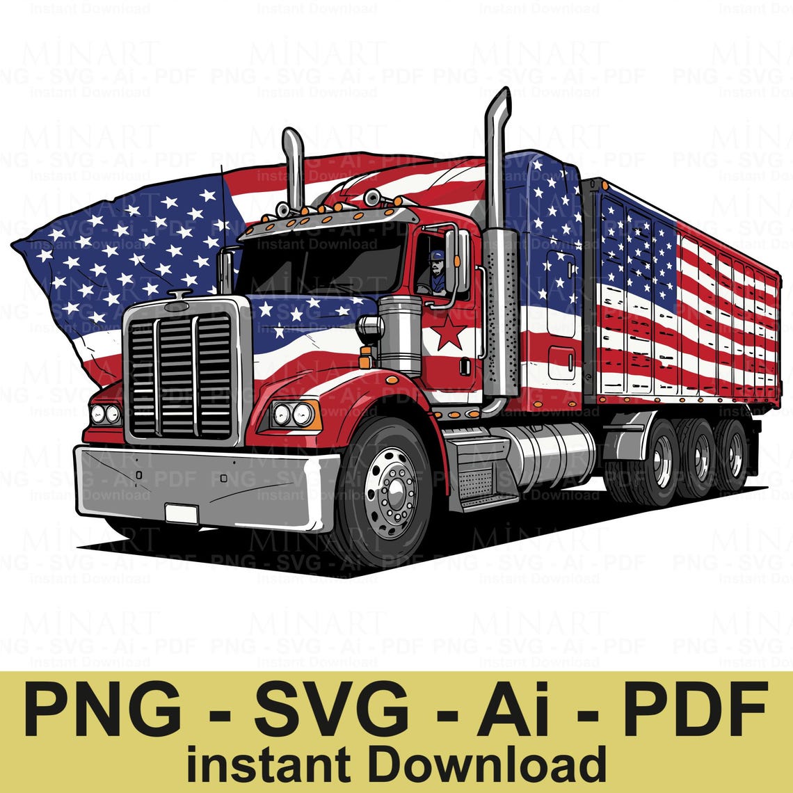 American Flag Truck SVG, Patriotic Semi Truck Clipart (digital Download ...