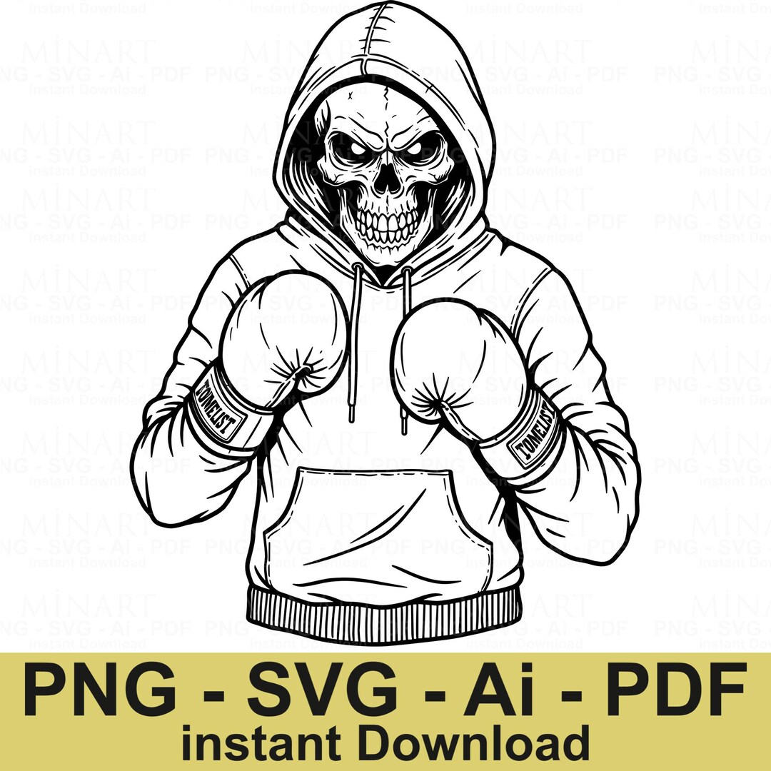 Skull Boxer Vector Art | Hooded Skeleton Fighter Graphic (digital ...