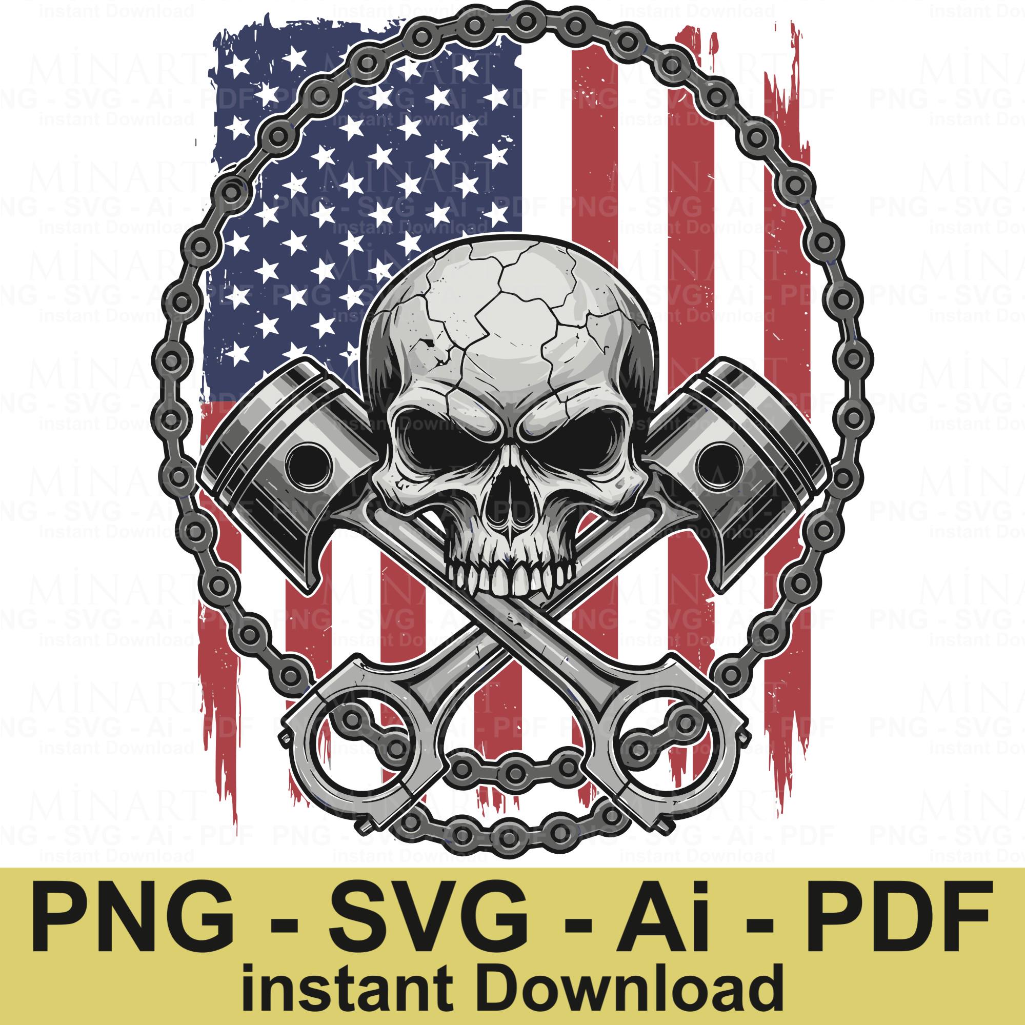Skull With Crossed Engine Piston Svg Png , Mechanic Svg , Us Flag Svg ...