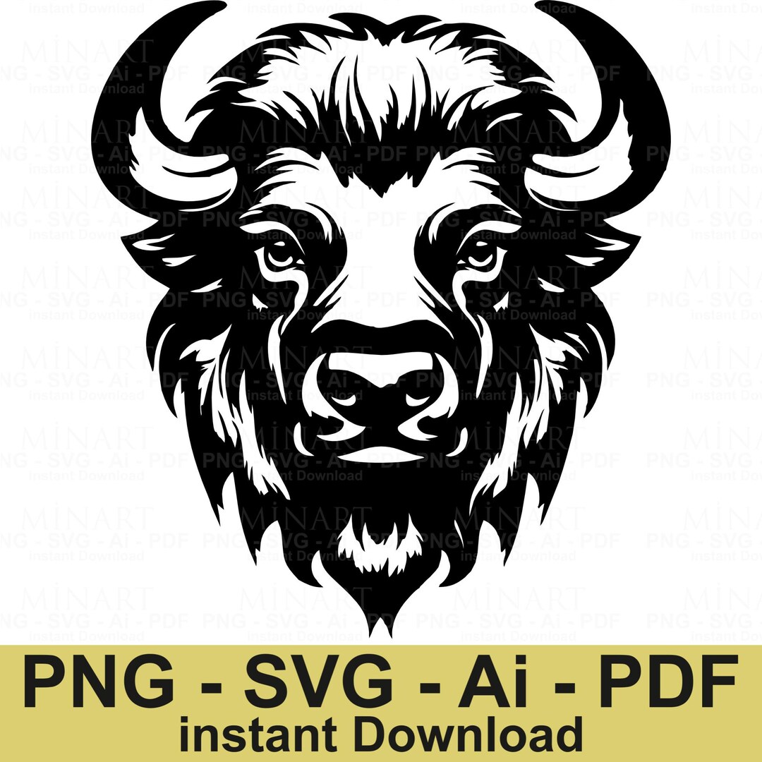 Buffalo Head SVG, Bison Silhouette, Rustic Farm Animal Clipart (digital ...