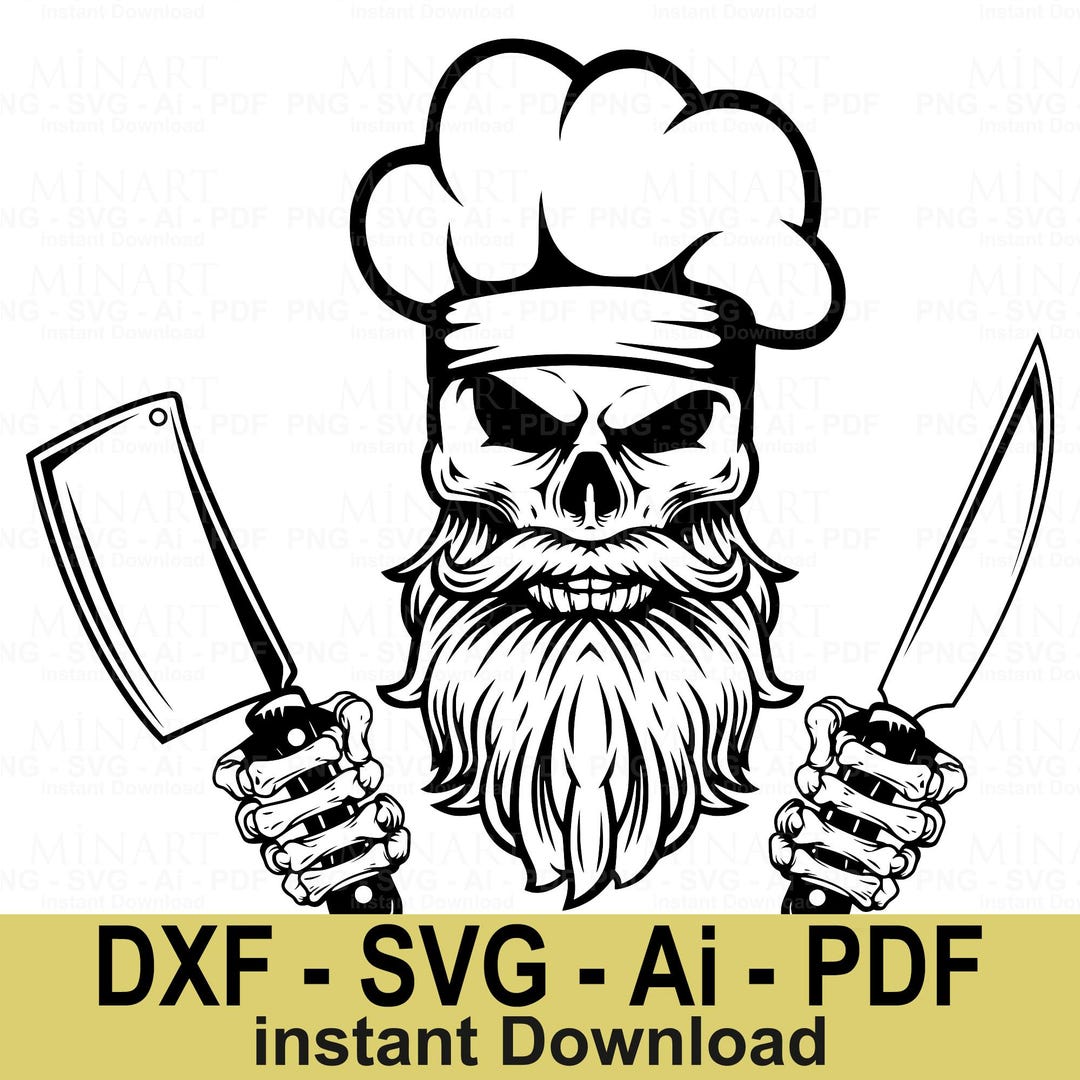 Skull Chef Svg Dxf Png Pdf Digital Download, Spooky Cook Design ...