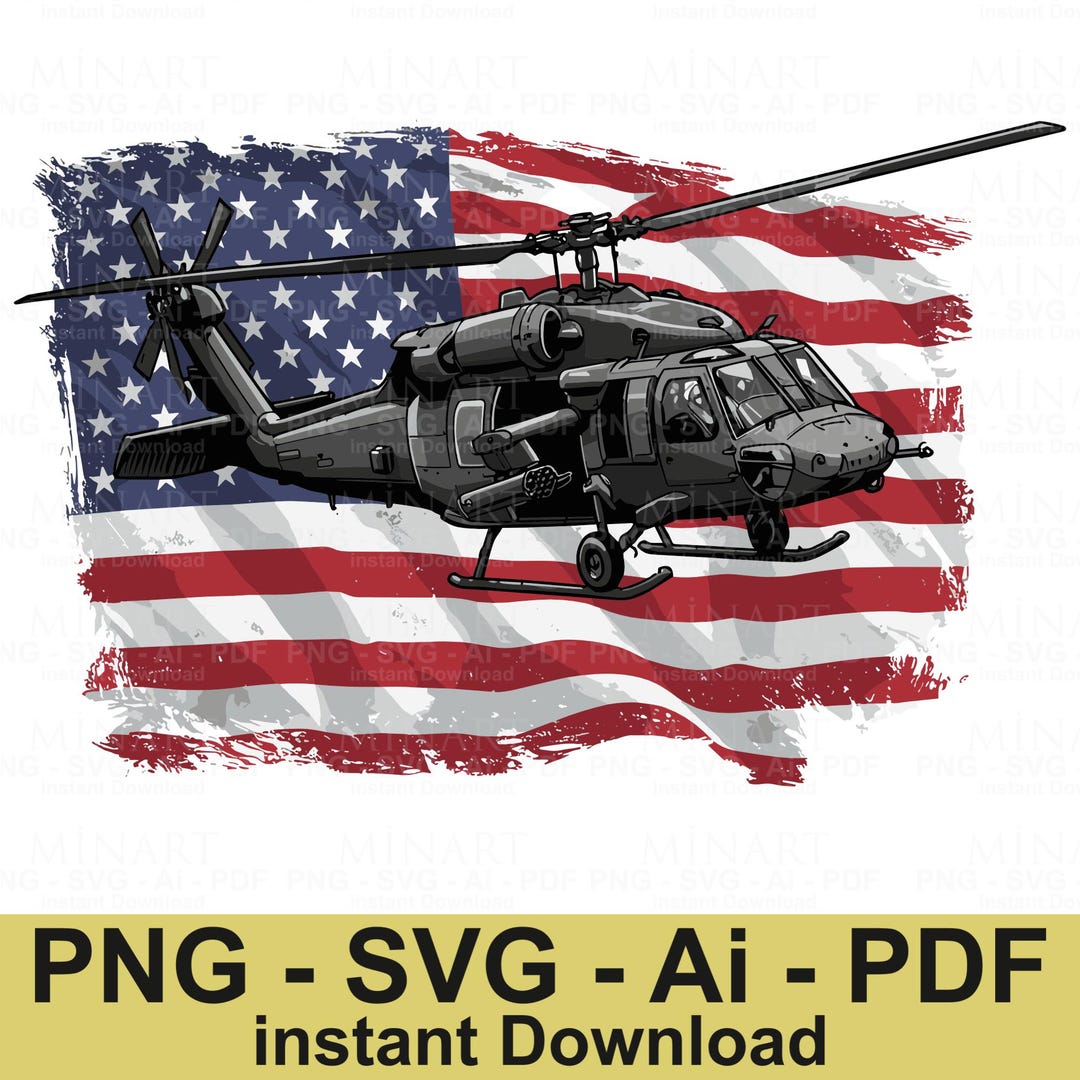 Military Helicopter SVG PNG PDF Ai Clipart | American Flag Army Chopper ...