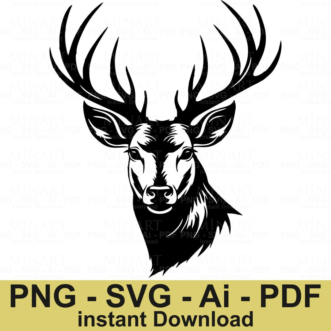Deer Head With Antlers SVG PNG PDF Ai Vector File, Deer Silhouette Clipart for Cricut and Laser ...