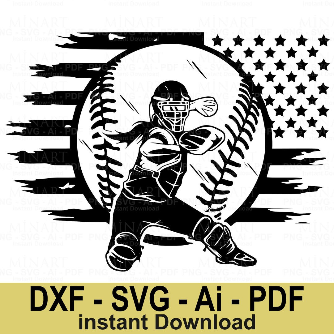 Softball Catcher With American Flag SVG, Patriotic Sports Design ...