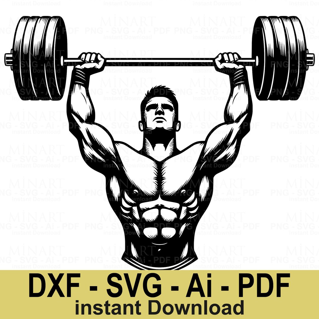 Weightlifting Svg Dxf Png Pdf, Muscle Man Fitness Bodybuilder Digital ...