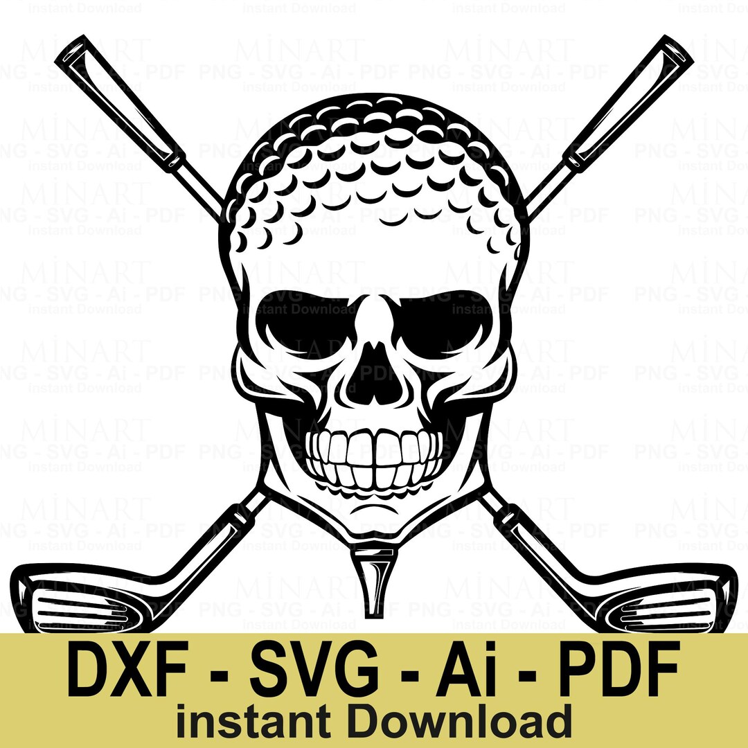 Skull Golf Ball Crossed Clubs Svg Golfer Skeleton Clipart Digital File ...
