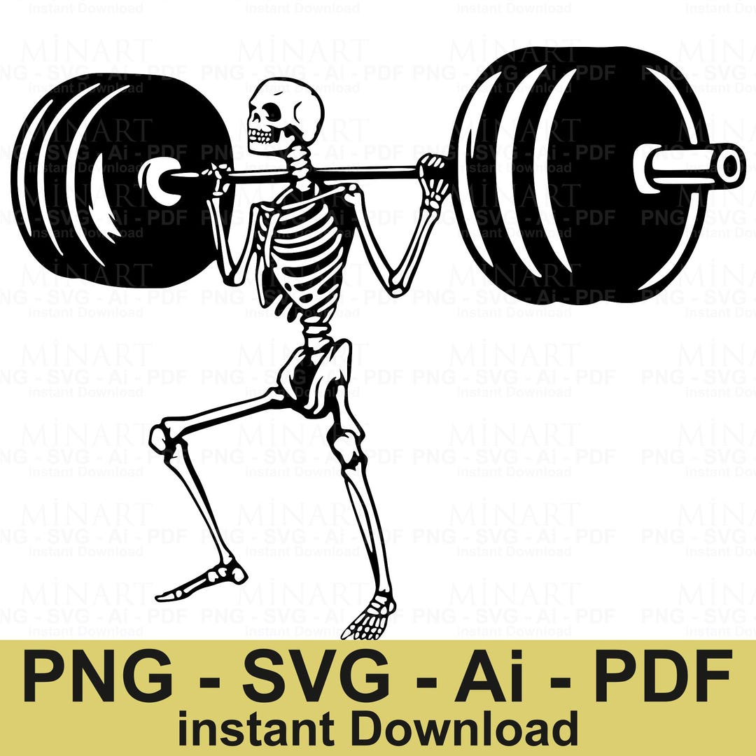 Skeleton Weightlifting SVG, Halloween Gym Workout, Fitness Skull PNG ...