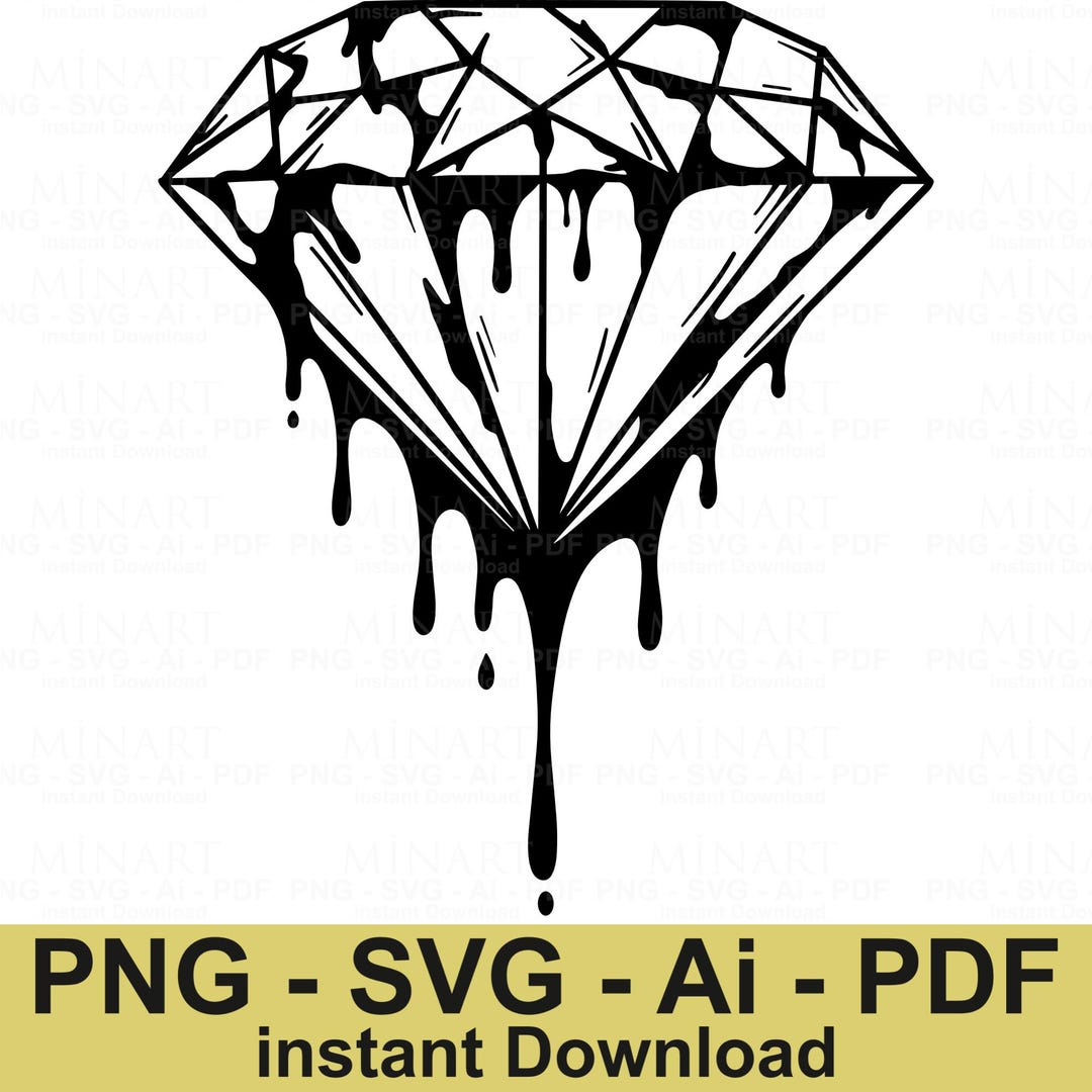 Dripping Diamond SVG PNG PDF Ai Clipart | Melting Gem Graphic Vector ...
