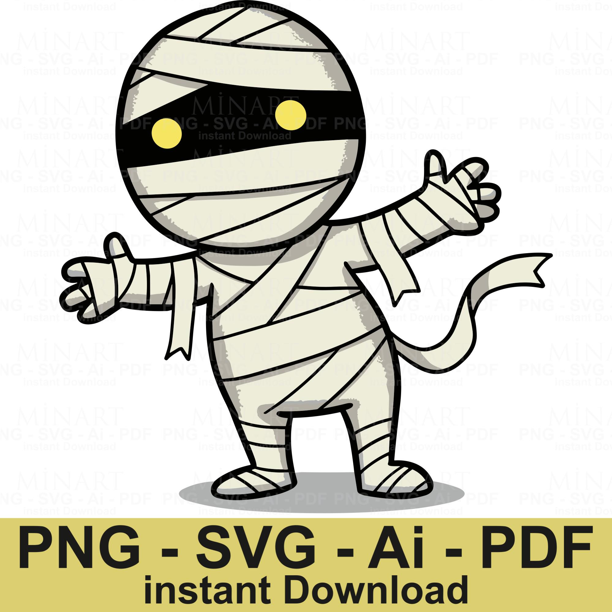 Cute Mummy Clipart: Funny Halloween Cartoon (SVG, PNG, PDF, Ai) - Etsy