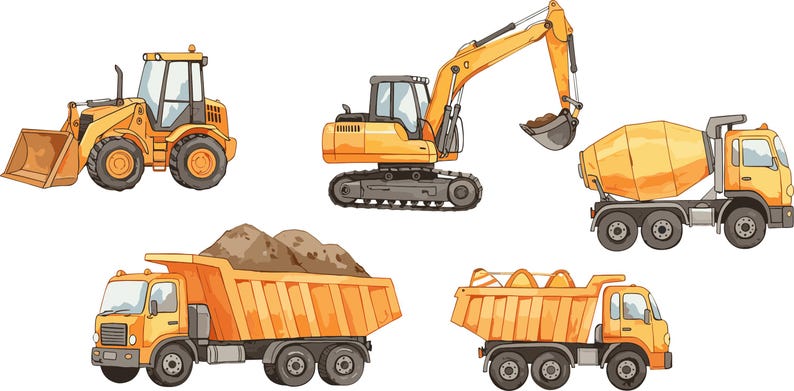 Watercolor Construction Vehicle Clipart (digital Download) - Etsy