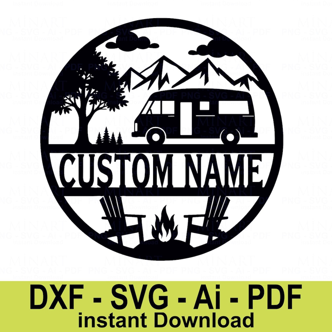 Camper Scene Laser Cut File, Custom Name Camping SVG DXF (digital ...