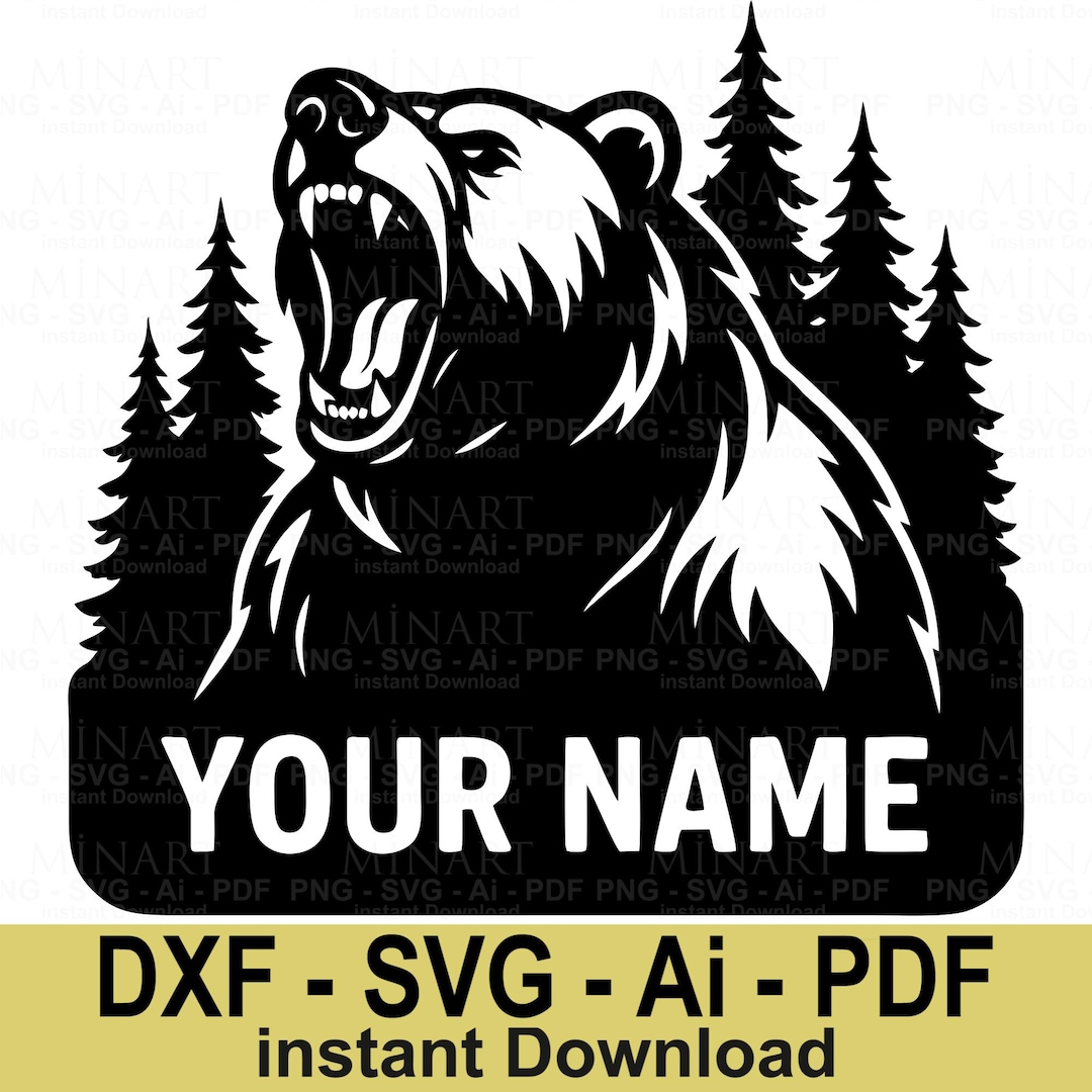 Custom Bear Monogram SVG Dxf Pdf Ai Forest Wildlife Logo Template for ...