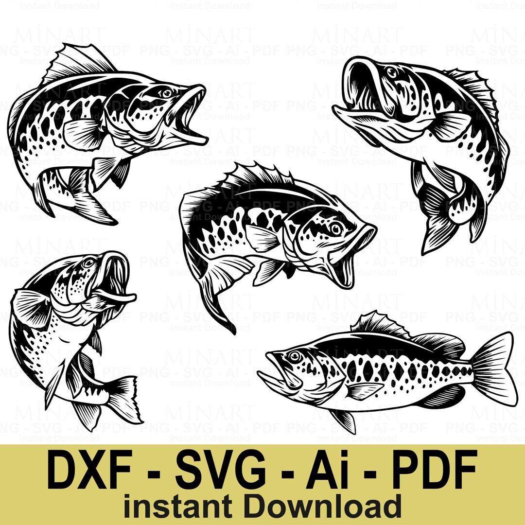 Bass Fish Svg Bundle, Fishing Clipart Digital Download, Fisherman ...