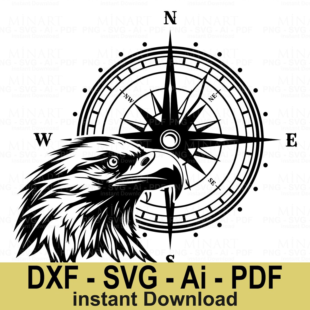Compass Eagle Svg Dxf Png Pdf Digital Download, Adventure Navigation ...