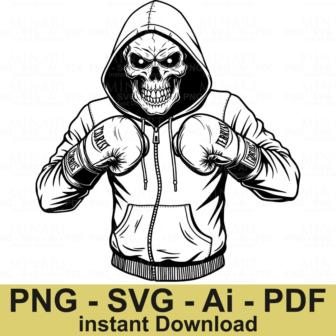 Skull Boxer Vector Clipart | Hooded Skeleton Fighter Design (SVG PNG ...