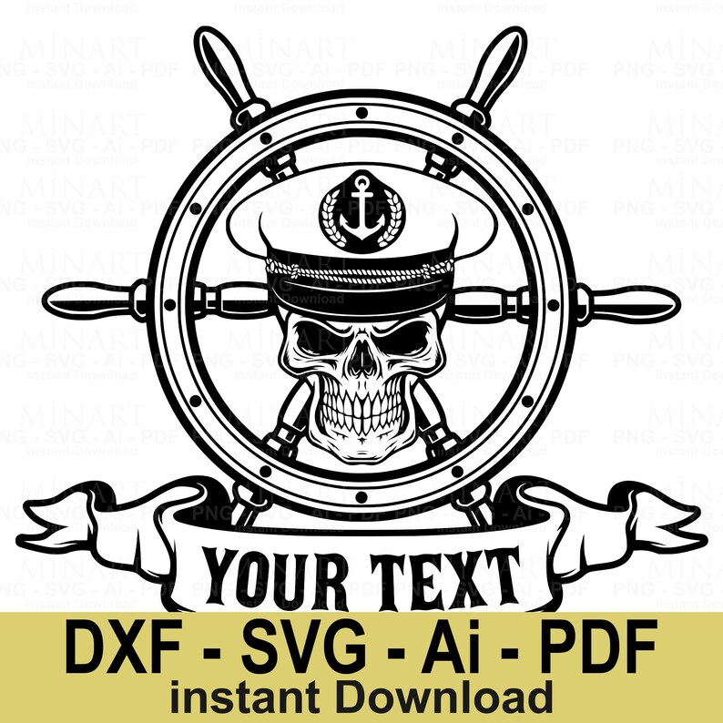 Nautical Skull Captain Svg Sailor Pirate Skull Wheel Clipart Digital ...