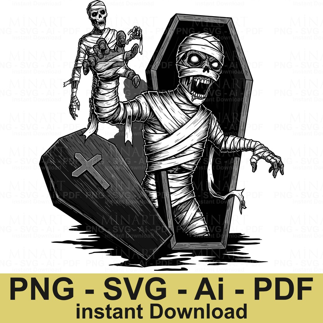 Mummy SVG PNG PDF Ai Clipart | Scary Undead Rising From Coffin Vector ...