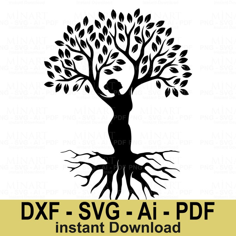 Tree of Life Woman Silhouette SVG, Feminine Roots Design (digital ...