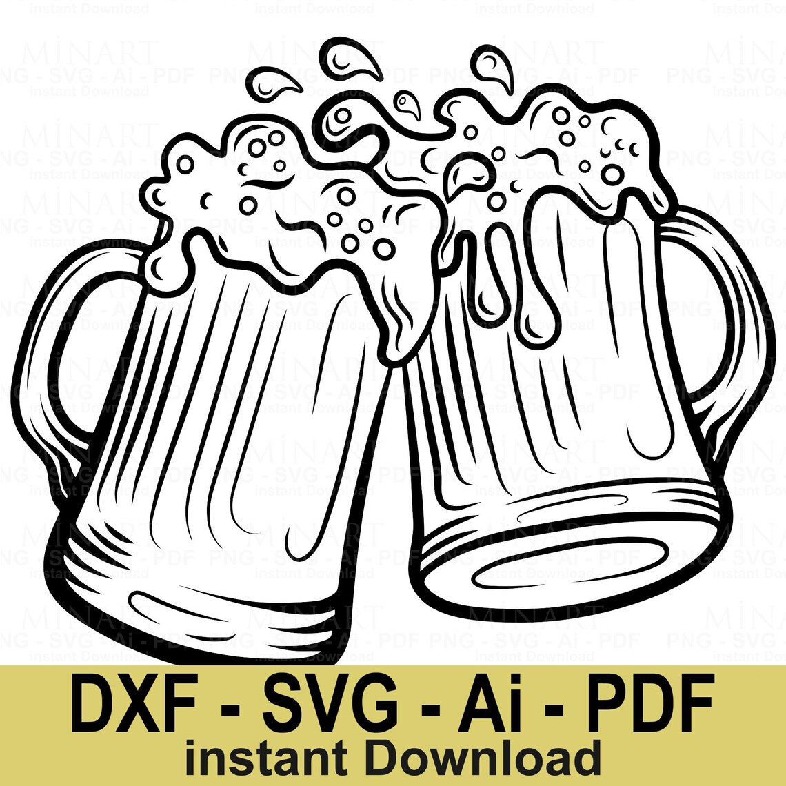 Beer Mug Cheers Svg Dxf Png Pdf Digital Download, Toasting Beer Glasses ...